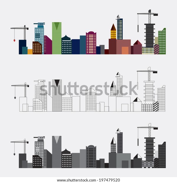 Vector Gray Scale Colorful Buildings Stock Vector (Royalty Free ...
