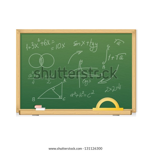 Vektor Stok Vector Green Chalkboard Mathematics Symbols Background ...