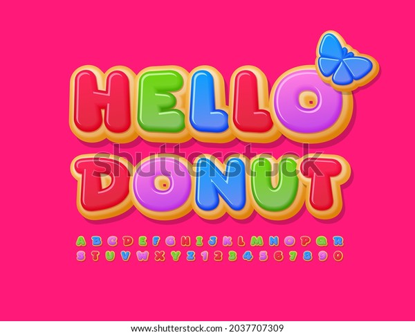 Vector Greeting Poster Hello Donut Decorative Stock Vector (Royalty ...