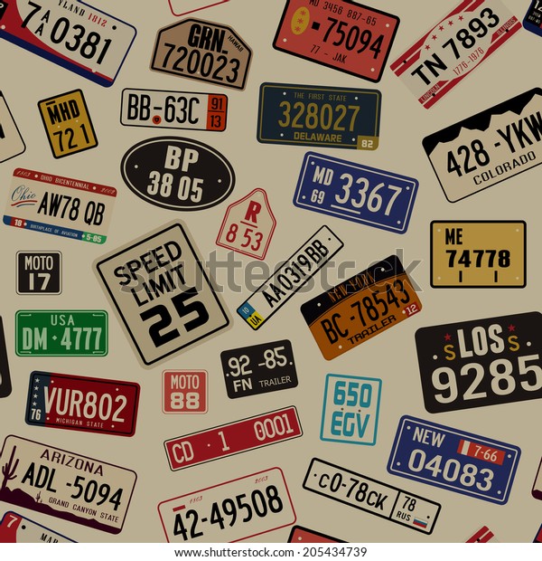 Vector grunge background with car number plates.