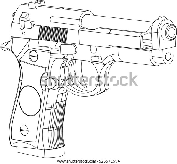 Vector Gun Isometric Line Drawing.