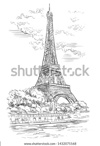 Vector Hand Drawing Illustration Eiffel Tower Stock Vector (Royalty ...
