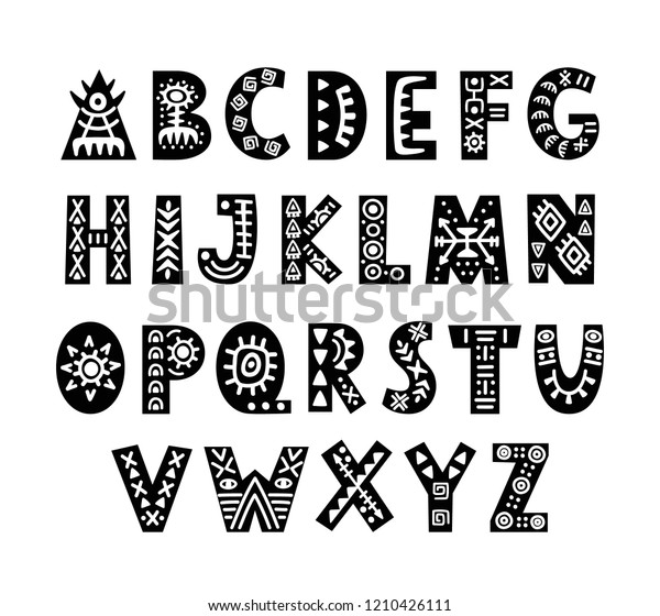 Vector Hand Drawn African Tribal Font Stock Vector (Royalty Free ...