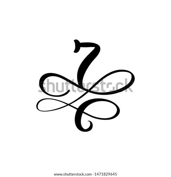 Vector Hand Drawn Calligraphic Floral Number: vector de stock (libre de ... Vector Hand Drawn Calligraphic Floral Number: vector de stock (libre de ...