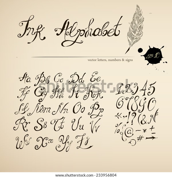 Vector Hand Drawn Classic Alphabetletters Numbersink 库存矢量图（免版税 ...
