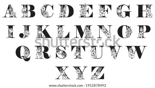 Vector Hand Drawn Floral Alphabet Monograms Stock Vector (Royalty Free ...