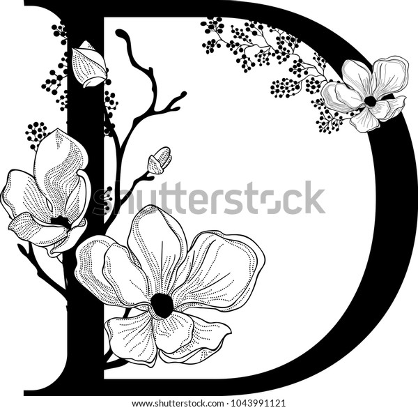Vector Hand Drawn Floral D Monogram Stock Vector (Royalty Free) 1043991121