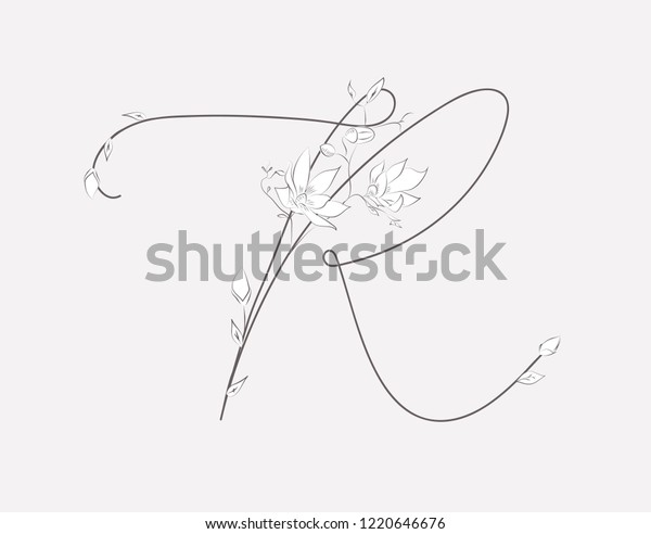 Vector Hand Drawn floral R monogram or logo. Uppercase Hand Lettering ...