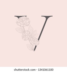 Vector Hand Drawn Flowered V Monogram Stock Vector (Royalty Free ...