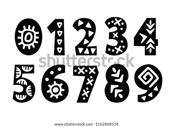 Vector Hand Drawn Folk Tribal Numbers Stock Vector (Royalty Free ...
