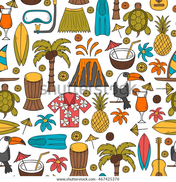 Vector Hand Drawn Hawaii Background Stock Vector (Royalty Free) 467425376