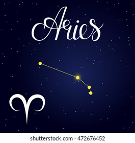 Vector Hand Drawn Illustration Aries Lettering Stock Vector (Royalty ...