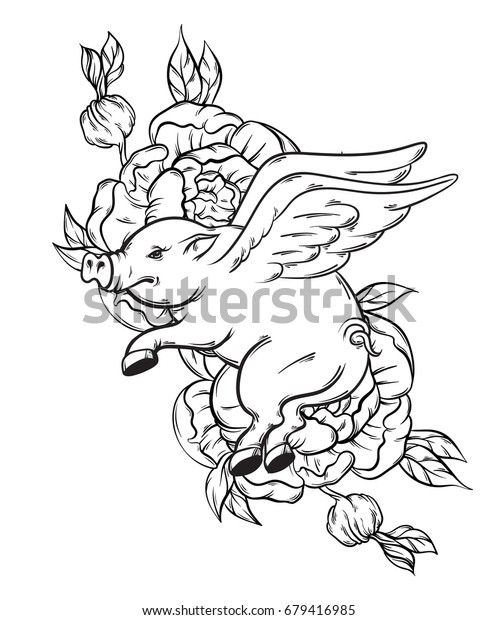 Vector Hand Drawn Illustration Flying Pig Stock Vector (Royalty Free ...