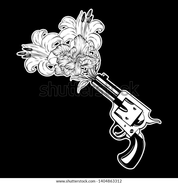 Vector Hand Drawn Illustration Gun Flowers Stock Vector (Royalty Free ...