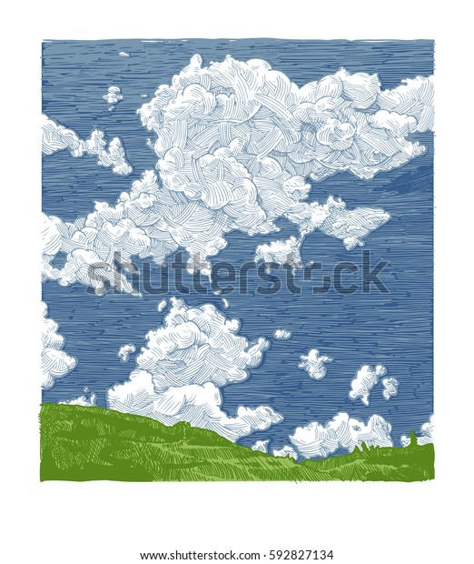 Vector Hand Drawn Illustration Landscape Sky Stock Vector (Royalty Free ...