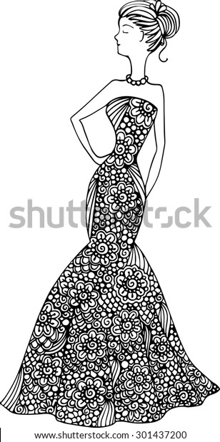 Vector Hand Drawn Illustration Outline Lady Stock Vector (Royalty Free ...
