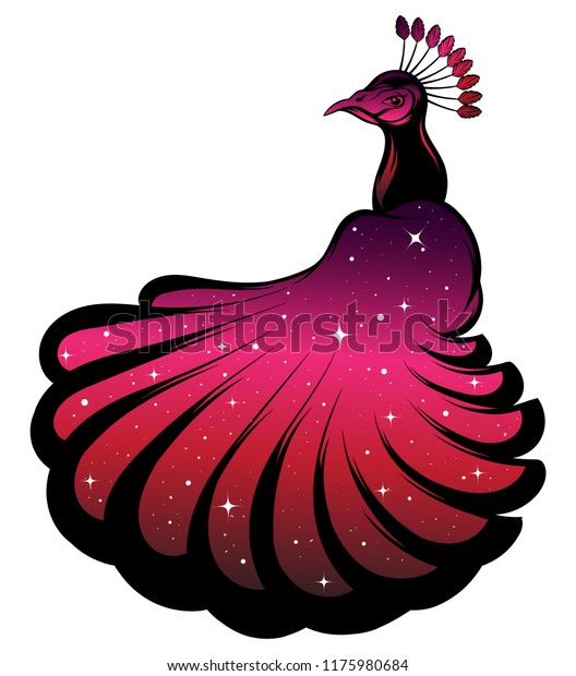 Vector Hand Drawn Illustration Peacock Stars Stock Vector (Royalty Free ...