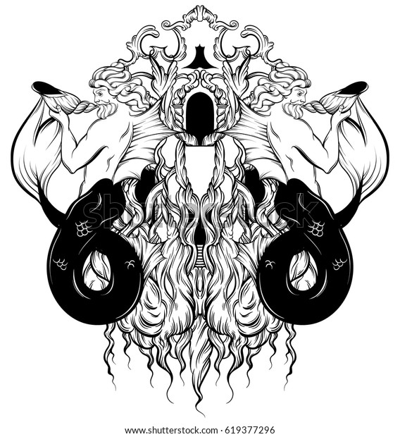 Vector Hand Drawn Illustration Triton Vintage: เวกเตอร์สต็อก (ปลอดค่า ...