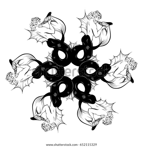 Vector hand drawn illustration of triton in realistic line style ...