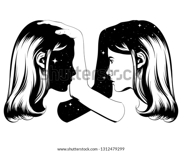 Vector Hand Drawn Illustration Twins Isolated Stock Vector (Royalty ...