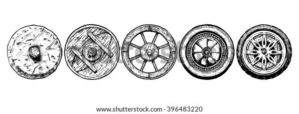 Vector Hand Drawn Illustration Wheel Evolution Stock Vector (Royalty ...