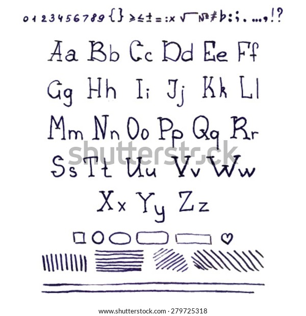 Vector Hand Drawn Ink Alphabet Digits Stock Vector (Royalty Free ...