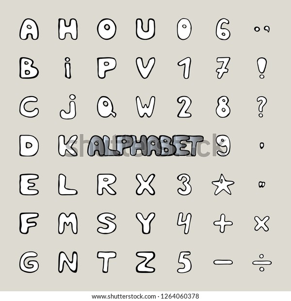 Vector Hand Drawn Latin Alphabet Numbers: เวกเตอร์สต็อก (ปลอดค่า ...