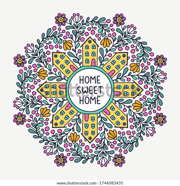 Vector Hand Drawn Mandala Houses Flowers Stock Vector (Royalty Free ...