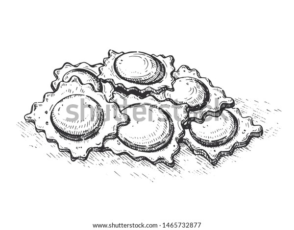 Vector Hand Drawn Ravioli Dishes Italian: vector de stock (libre de ...