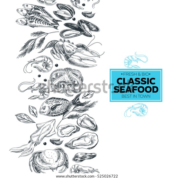 Vector Hand Drawn Sea Food Illustration Stock Vector (Royalty Free ...
