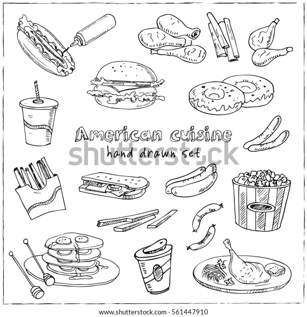 Vector Hand Drawn Set American Cuisine Stock Vector (Royalty Free ...