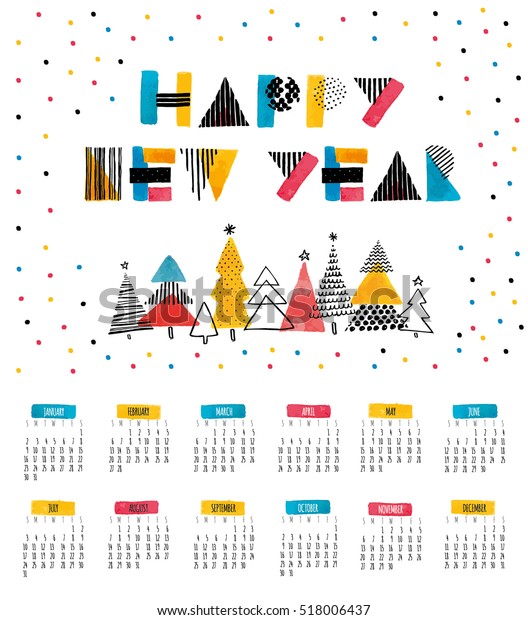 Vector Hand Drawn Sketch Colorful Calendar Stock Vector (Royalty Free ...