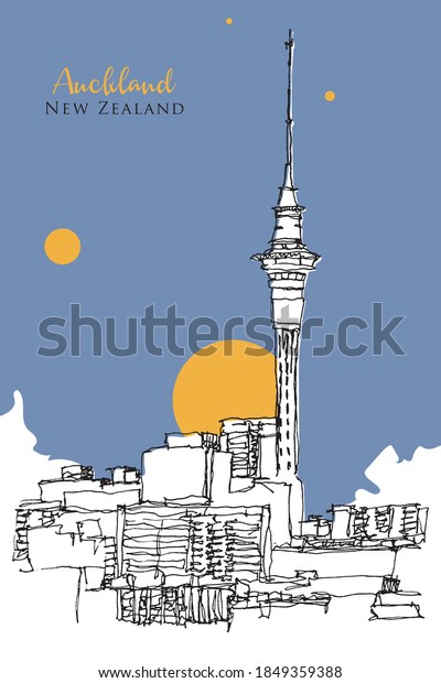 Vector Hand Drawn Sketch Illustration Auckland Stock Vector (Royalty ...