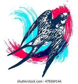 Vector Hand Drawn Swallow Bird Illustration Stock Vector (Royalty Free ...