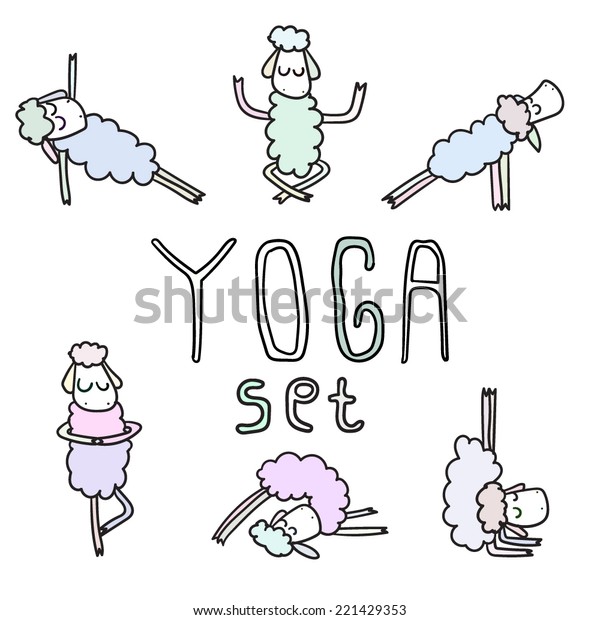 Vector Hand Drawn Yoga Sheep Standing Stock Vector (Royalty Free) 221429353