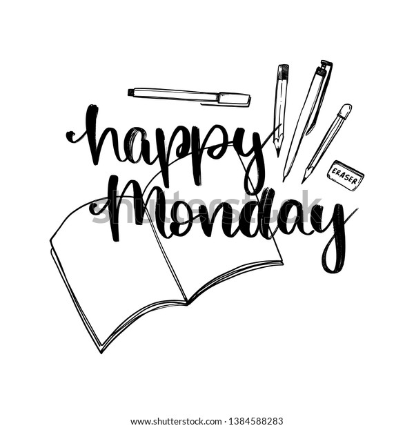 Vector Hand Lettering Illustration Happy Monday Stock Vector (Royalty ...