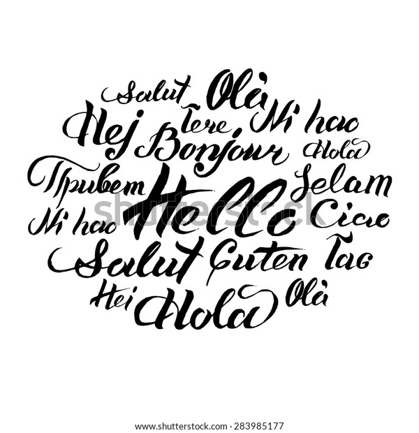 Vector hand lettering text Hello written in different languages ...