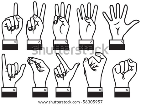 Vector Hand Sign Chinese Number Gestures เวกเตอร์สต็อก (ปลอดค่า ...