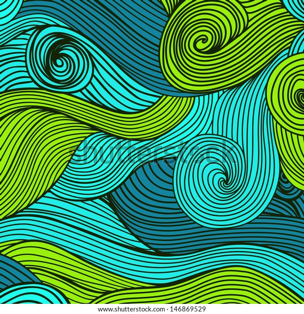Vector hand-drawn waves texture, wavy background. Backdrop template ...