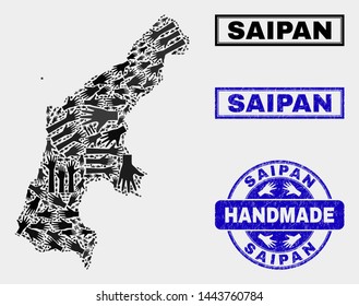 Vector Handmade Combination Saipan Island Map Stock Vector (Royalty ...