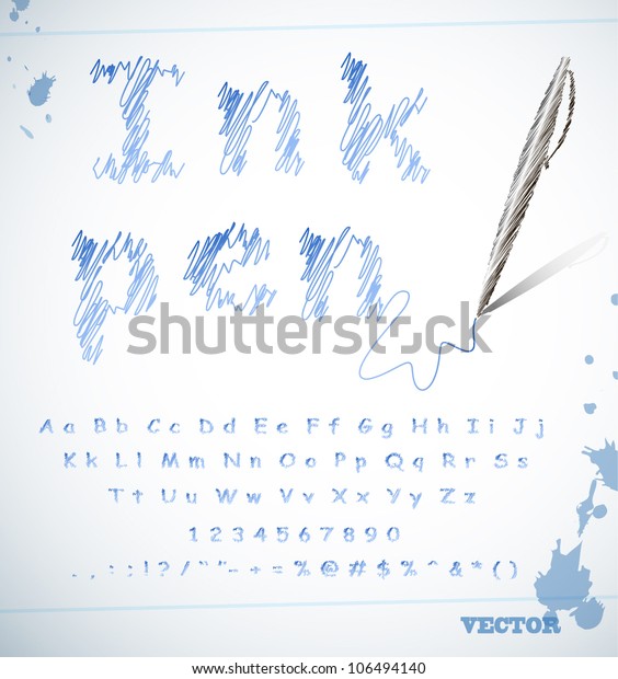 Vektor Stok Vector Handwriting Alphabet Digits Signs On (Tanpa Royalti ...