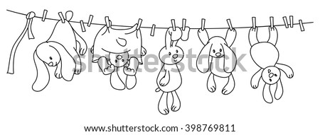Vector Hanging Rabbits Cartoons On Clothing Image vectorielle de stock ...