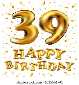 Vector Happy Birthday 39th Celebration Gold Stock Vector (Royalty Free ...