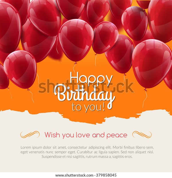 Vector happy birthday card with red balloons, party invitation ...