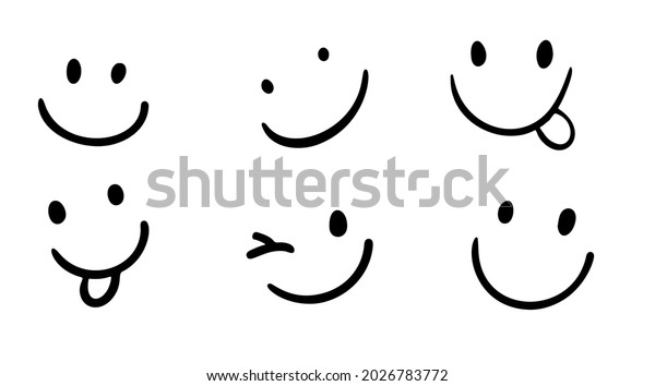 Vector Happy Doodle Smile Collection Isolated Stock Vector (Royalty ...
