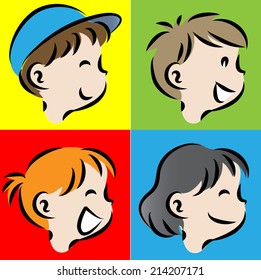 Vector Happy Kid Face Icon Set Stock Vector (Royalty Free) 214207171 ...