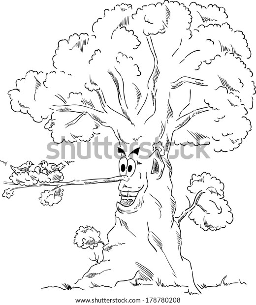 Vector Happy Tree Birds Nest Spring Stock Vector (Royalty Free ...