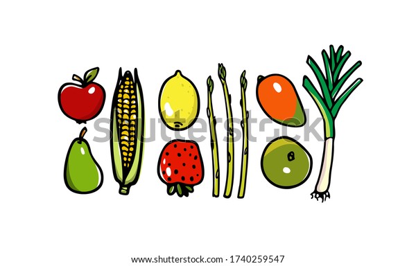 Vector Healthy Eating Card Hand Drawn Stock Vector (Royalty Free ...