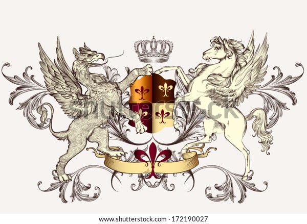 Vector Heraldic Illustration Vintage Style Shield Stock Vector (Royalty ...