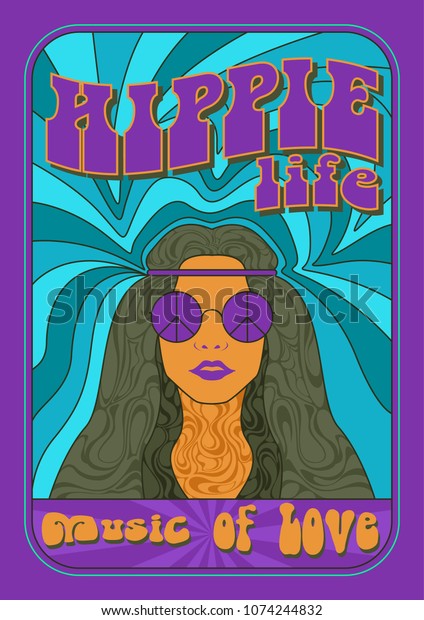 Vector Hippy Style Poster Stock Vector (Royalty Free) 1074244832